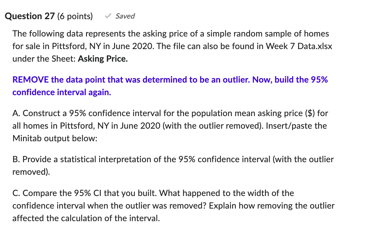 Solved REMOVE the data point that was determined to be an | Chegg.com