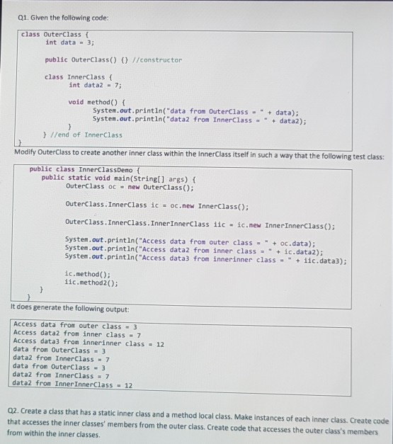 Solved Q1 Given The Following Code Class Outerclass Int 