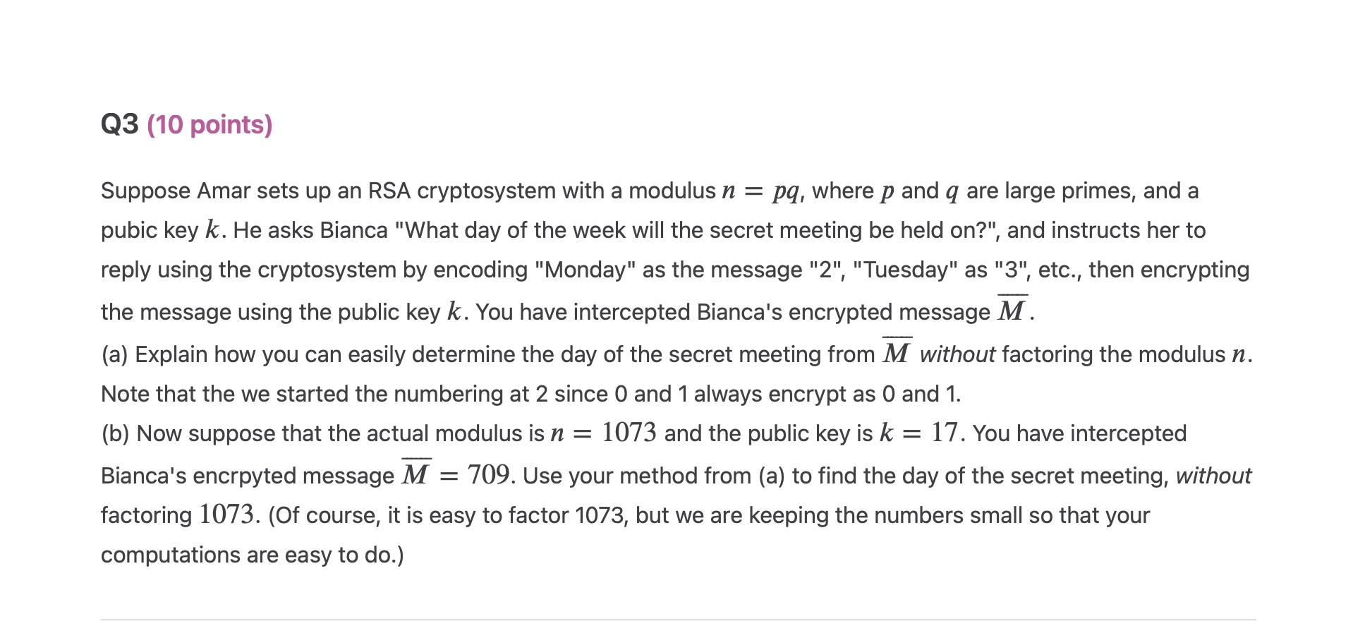 Solved Suppose Amar sets up an RSA cryptosystem with a | Chegg.com