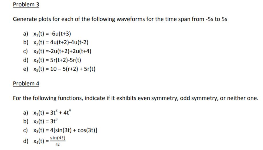 Solved Problem 3 Generate plots for each of the following | Chegg.com