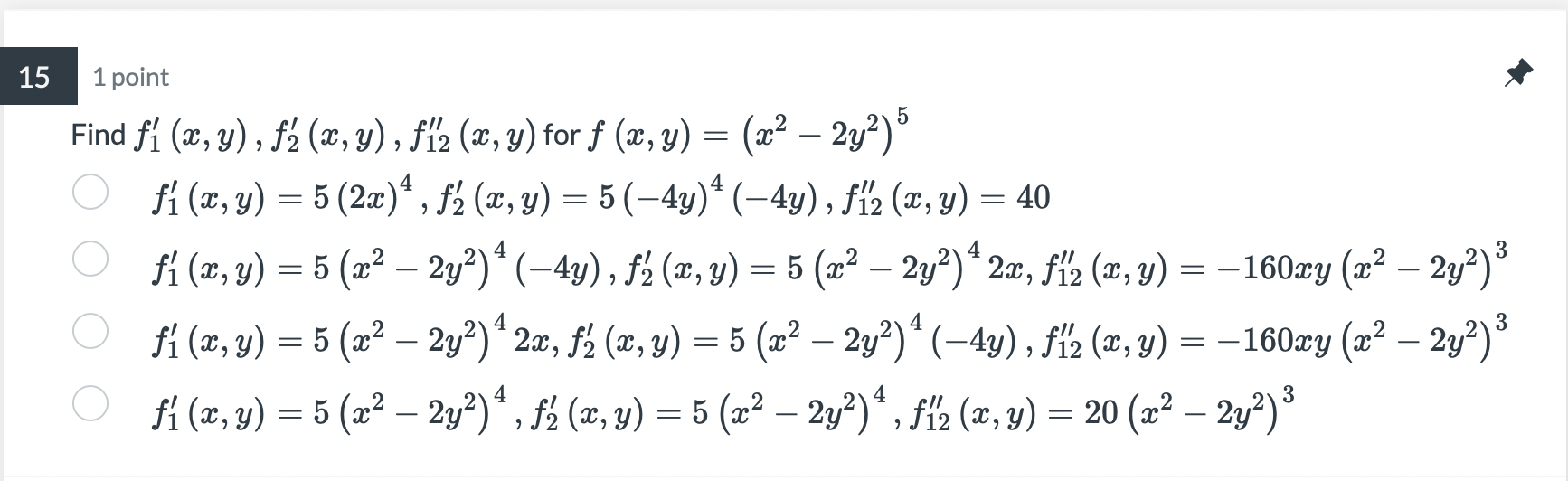 Solved 1 point Find f1′(x,y),f2′(x,y),f12′′(x,y) for | Chegg.com