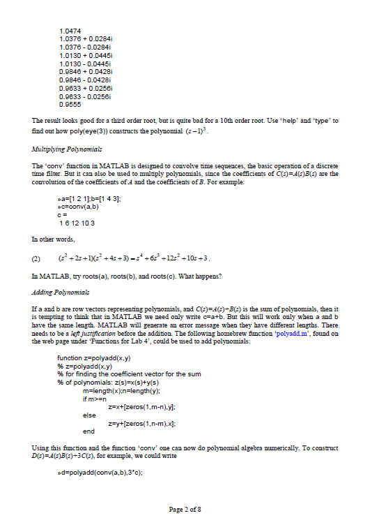 Solved SIGNALS AND SYSTEMS LABORATORY 4: Polynomials, | Chegg.com
