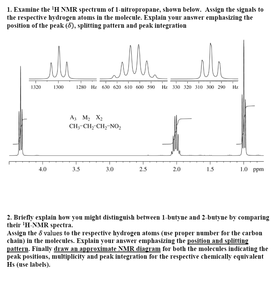 Solved 1. Examine the 'H NMR spectrum of 1-nitropropane, | Chegg.com