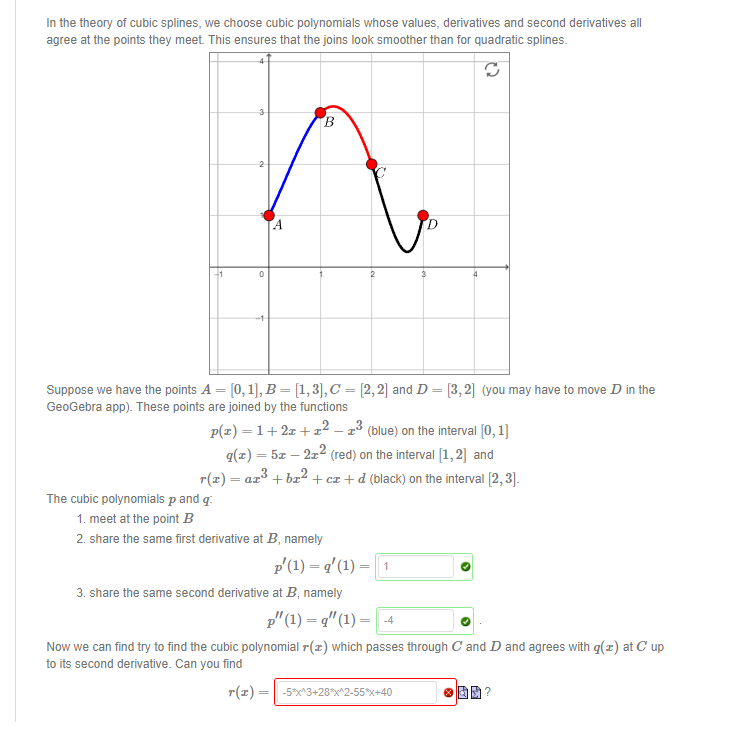Solved In the theory of cubic splines, we choose cubic | Chegg.com