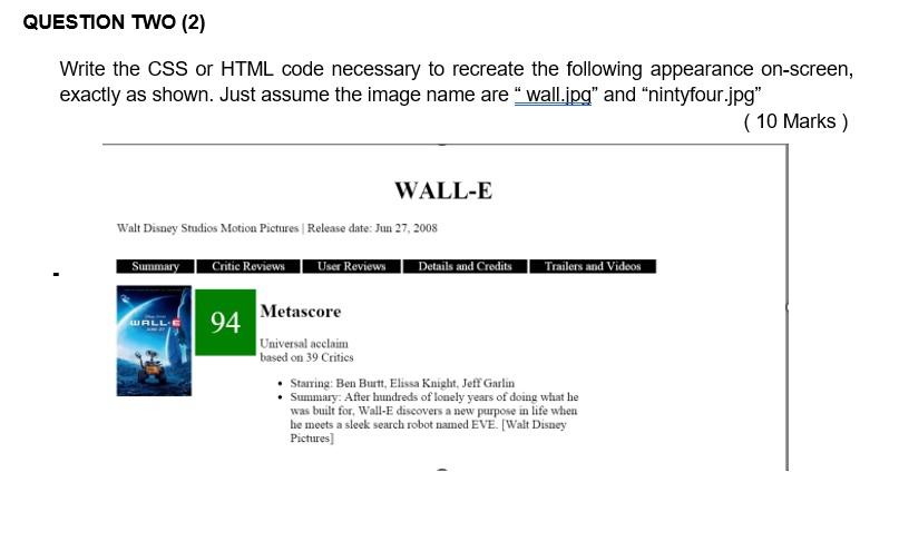 Solved Write The Css Or Html Code Necessary To Recreate The 