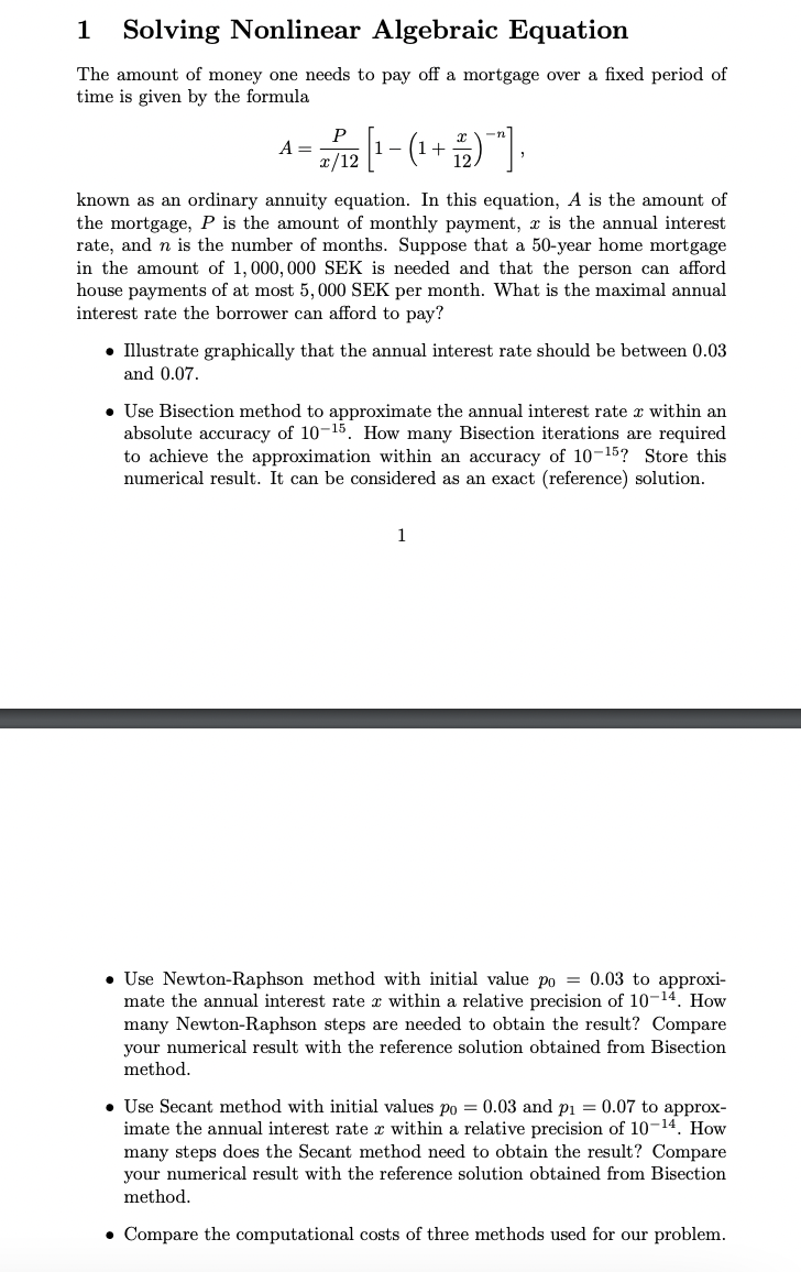 1 Solving Nonlinear Algebraic Equation The amount of | Chegg.com
