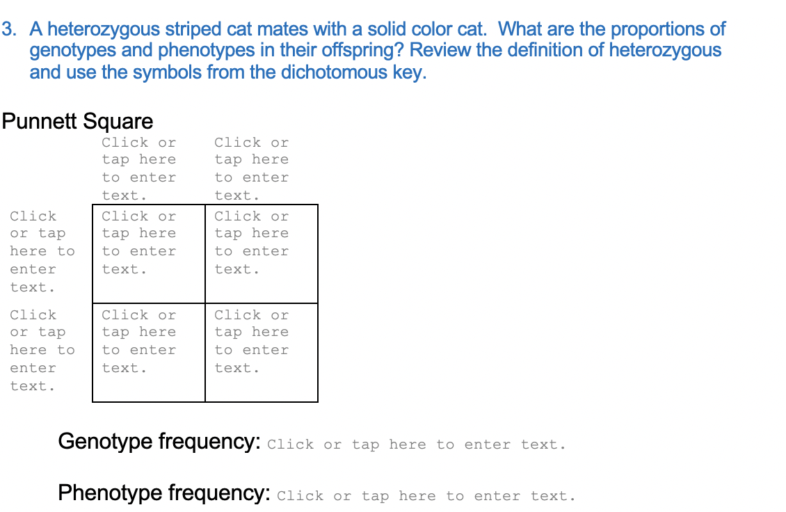Solved 3. A heterozygous striped cat mates with a solid | Chegg.com