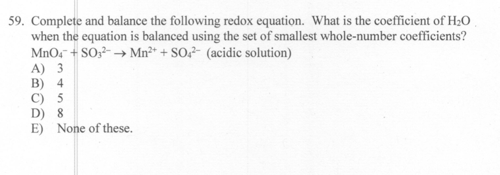 Solved 59. Complete and balance the following redox | Chegg.com