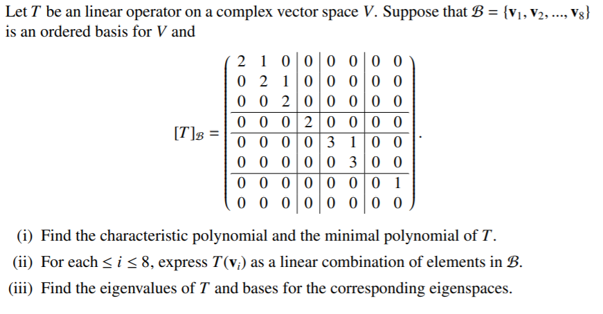 Solved Let T be an linear operator on a complex vector space | Chegg.com