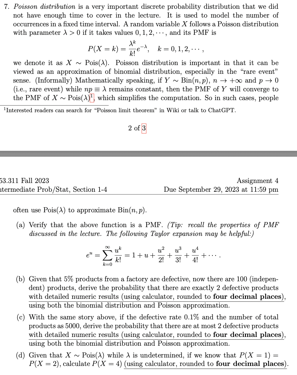 Solved Poisson distribution is a very important discrete | Chegg.com