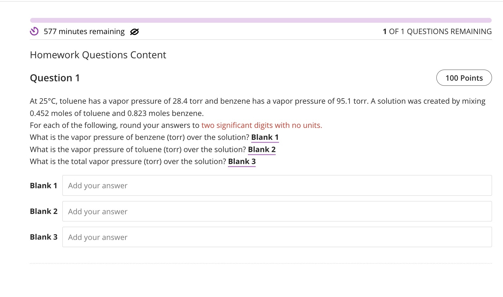Solved Homework Questions ContentQuestion 1At 25°C, ﻿toluene | Chegg.com