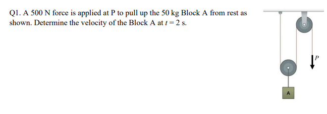 Solved A 500 N force is applied at P to pull up the 50 kg | Chegg.com