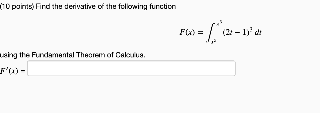 Solved (10 points) Find the derivative of the following | Chegg.com