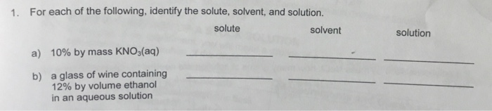 Solved 1. For each of the following, identify the solute, | Chegg.com