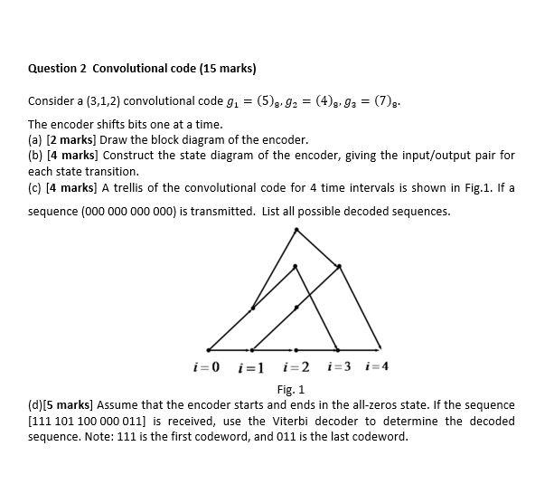 Solved Question 2 Convolutional code (15 marks) Consider a | Chegg.com