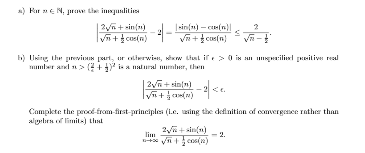 Solved a) For n∈N, prove the inequalities | Chegg.com