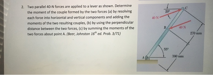 Solved Two parallel 40-N forces are applied to a lever as | Chegg.com