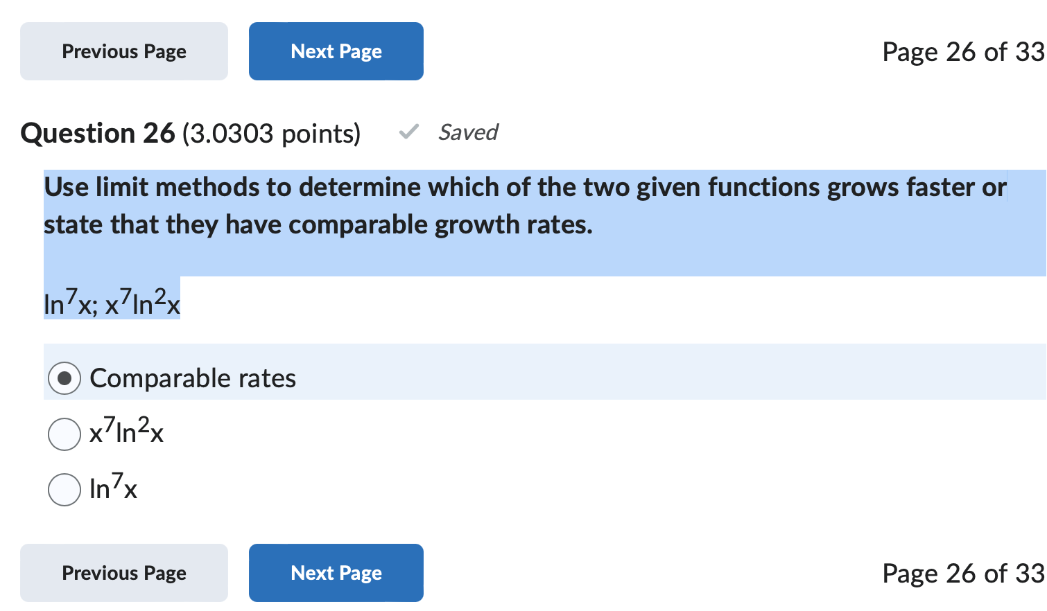 Solved Page 26 of 33 Question 26 (3.0303 points) Use limit | Chegg.com