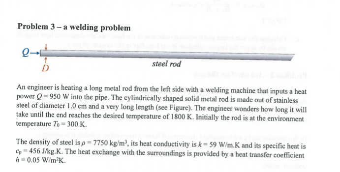 Solved Problem 3 - a welding problem An engineer is heating | Chegg.com