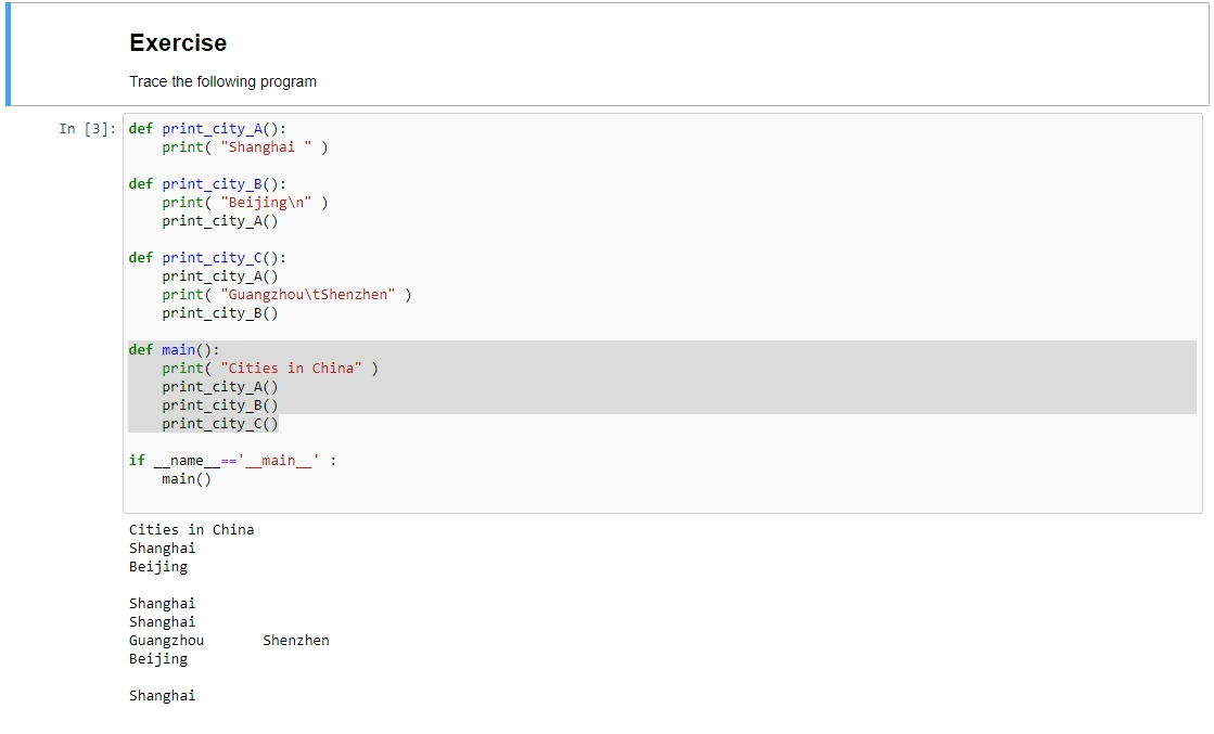 Solved Exercise Trace the following program In [3]: def | Chegg.com