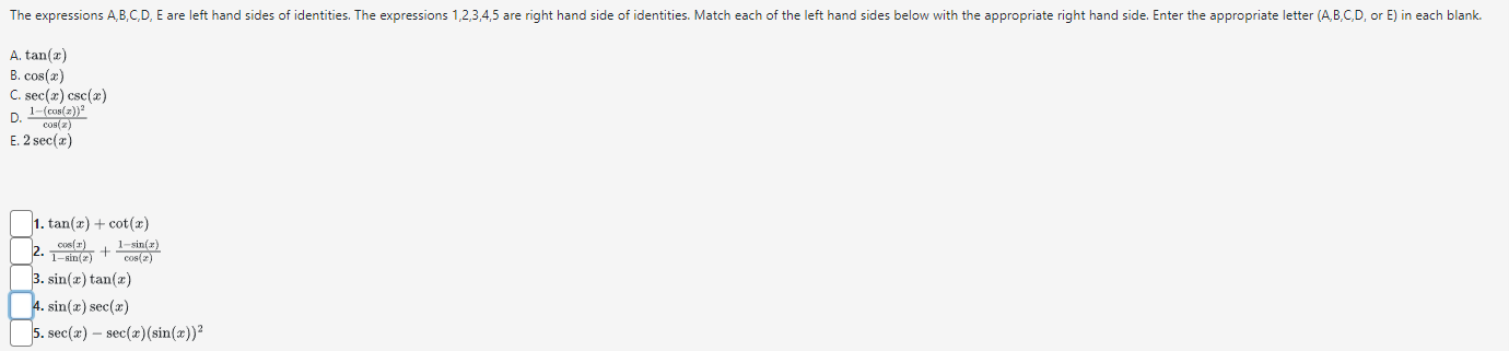 Solved The expressions A,B,C,D, E ﻿are left hand sides of | Chegg.com