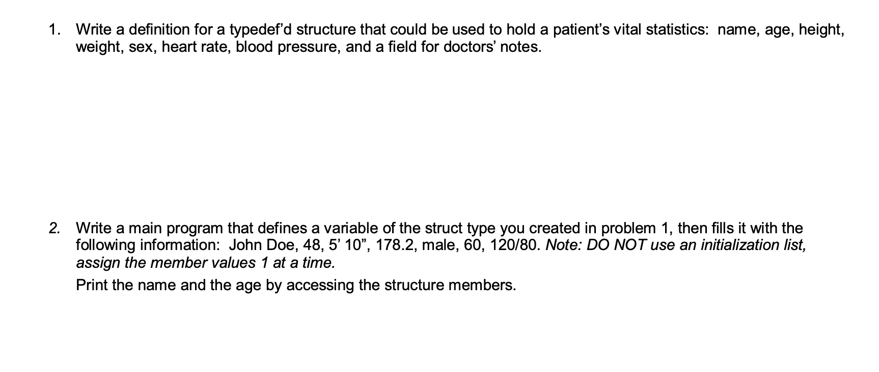 Solved 1. Write a definition for a typedef'd structure that | Chegg.com