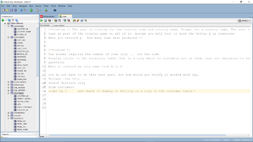 Oracle SOL Developer : D85311 File Edit View Navigate | Chegg.com