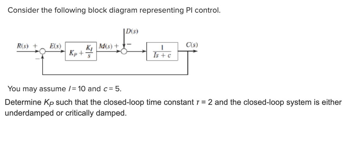 Solved Consider the following block diagram representing PI | Chegg.com