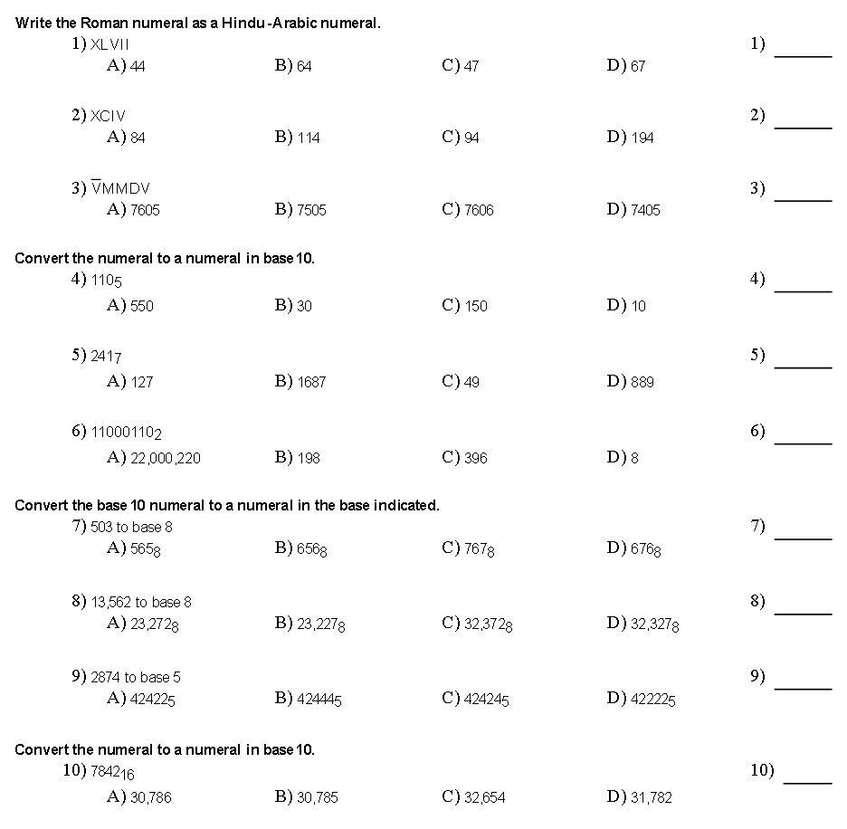 Solved Write the Roman numeral as a Hindu-Arabic numeral. 1) | Chegg.com
