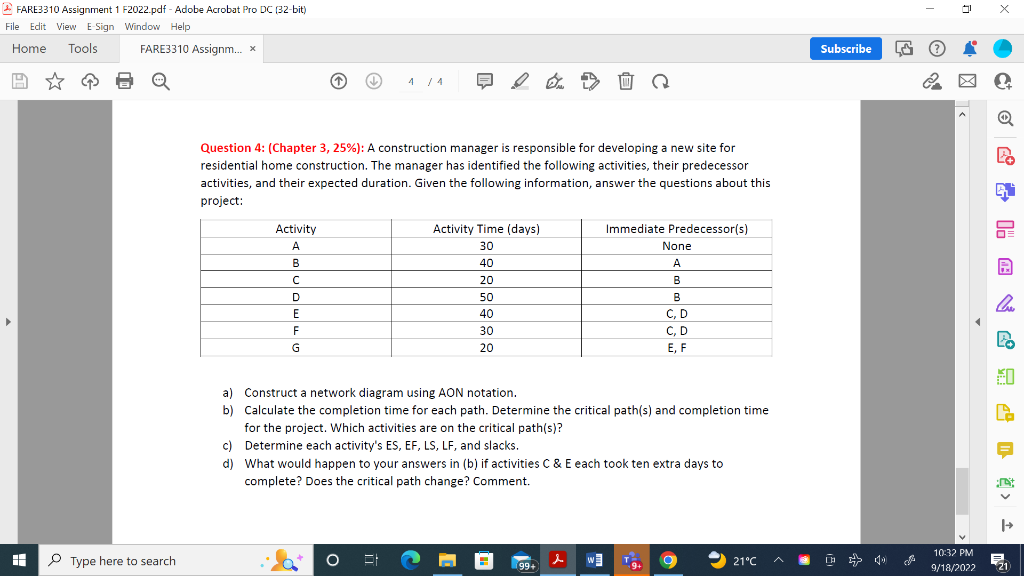 Solved A construction manager is responsible for developing | Chegg.com