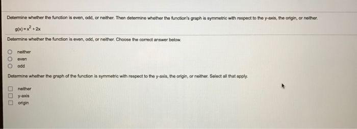 Solved Determine whether the function is even, odd, or | Chegg.com