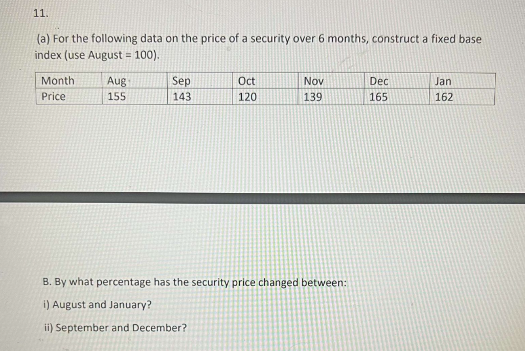 Solved (a) For the following data on the price of a security | Chegg.com