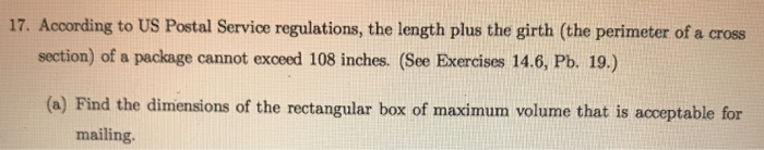 Solved 17. According to US Postal Service regulations, the | Chegg.com