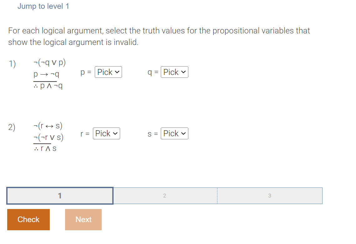 Solved For each logical argument, select the truth values | Chegg.com