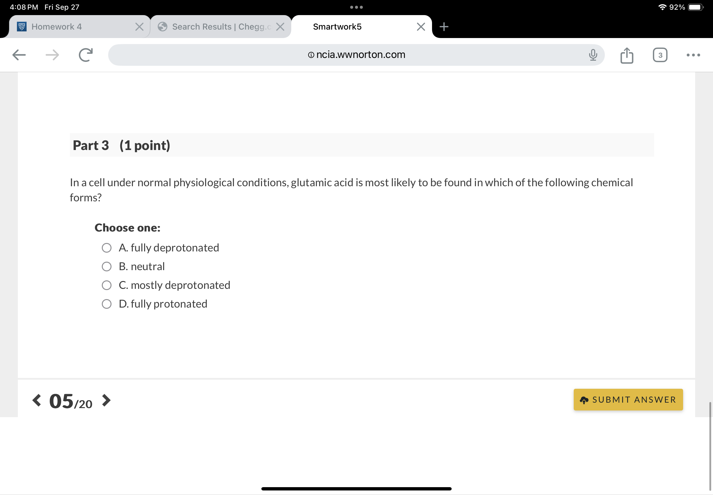 Solved Part 3 (1 ﻿point)In a cell under normal physiological | Chegg.com