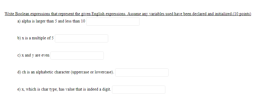 Solved Write Boolean expressions that represent the given | Chegg.com