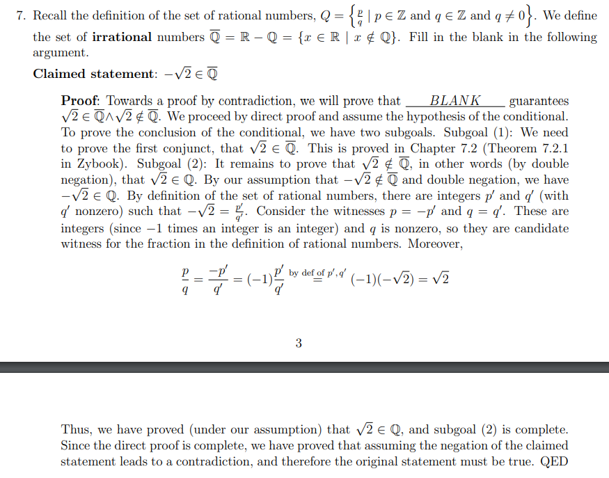 Solved 7. Recall the definition of the set of rational | Chegg.com