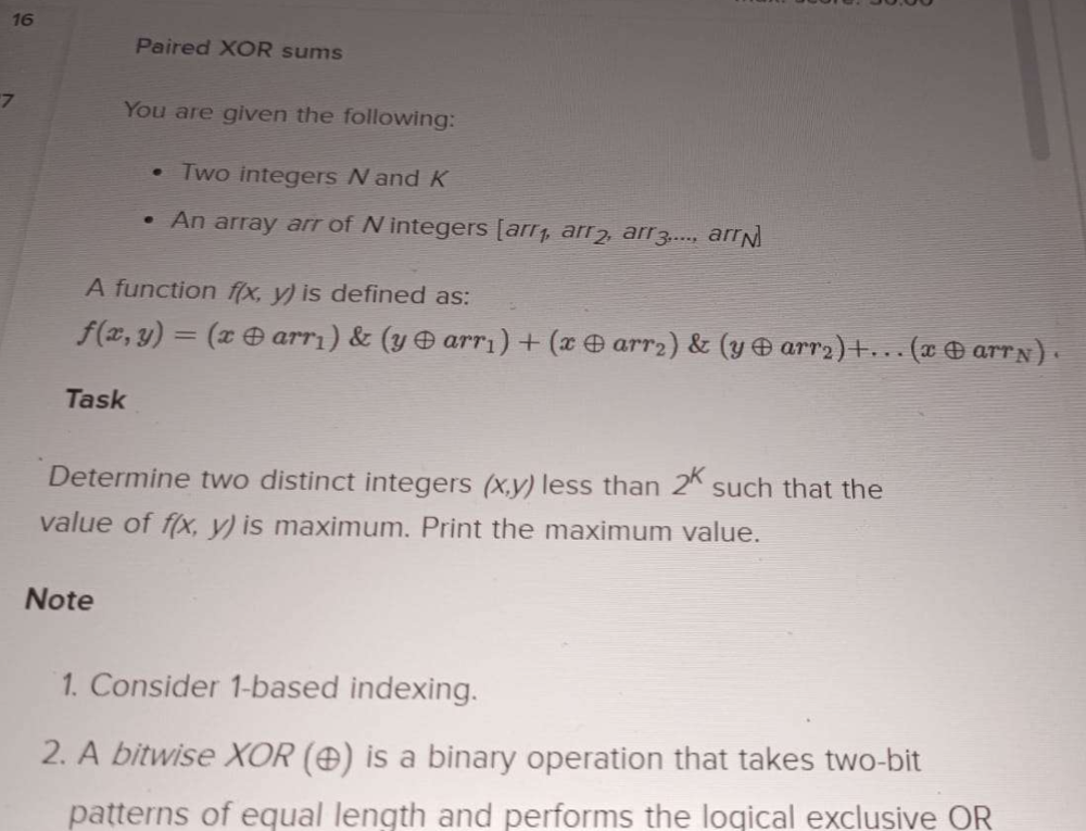 Solved Paired XOR sumsYou are given the following:Two | Chegg.com