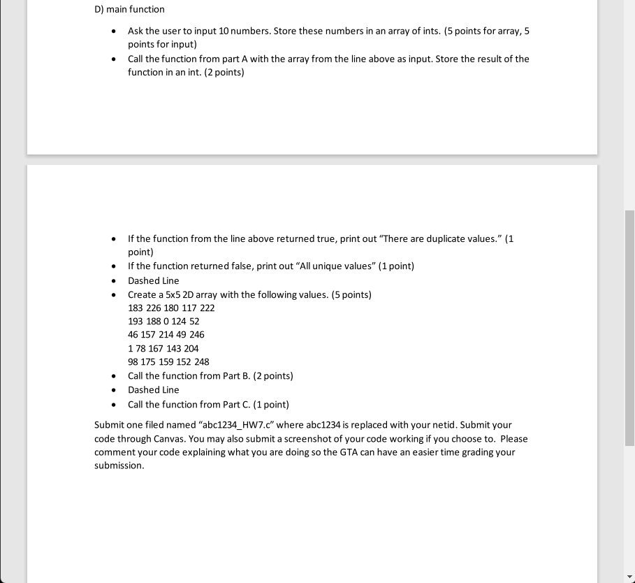 Solved Homework 7-Arrays A) Write a function that takes in | Chegg.com