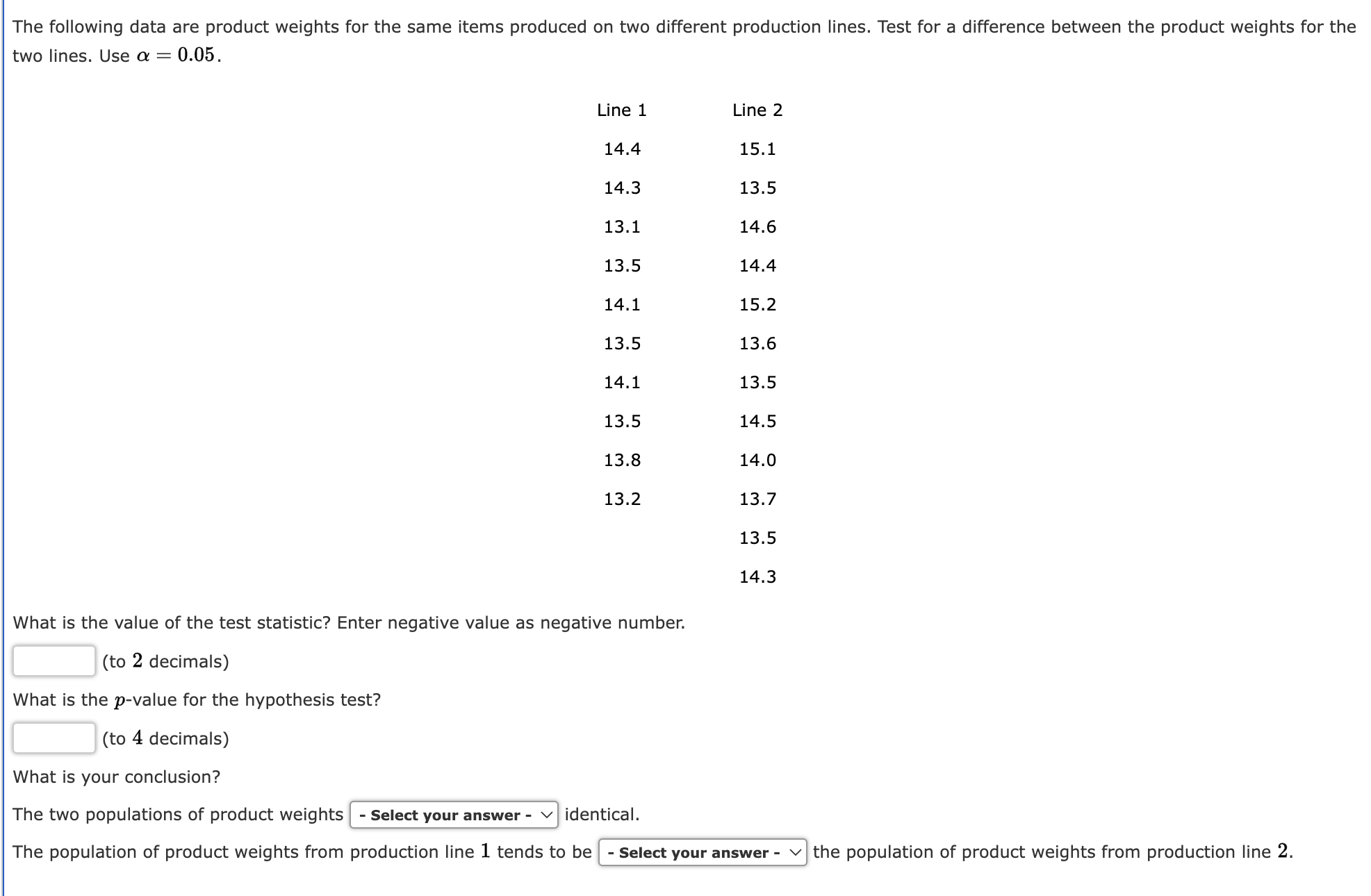 Solved The following data are product weights for the same | Chegg.com