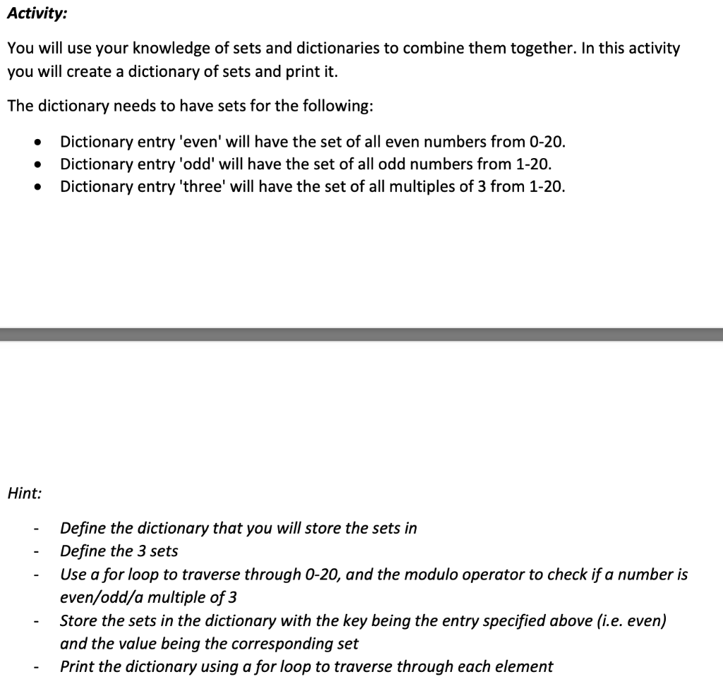 Solved Activity: You will use your knowledge of sets and | Chegg.com