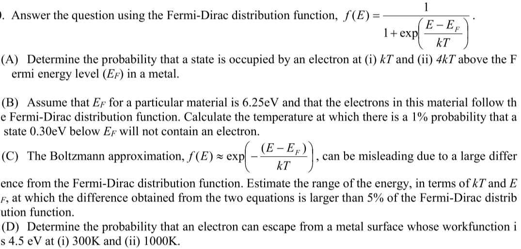 Solved Answer the question using the Fermi-Dirac | Chegg.com
