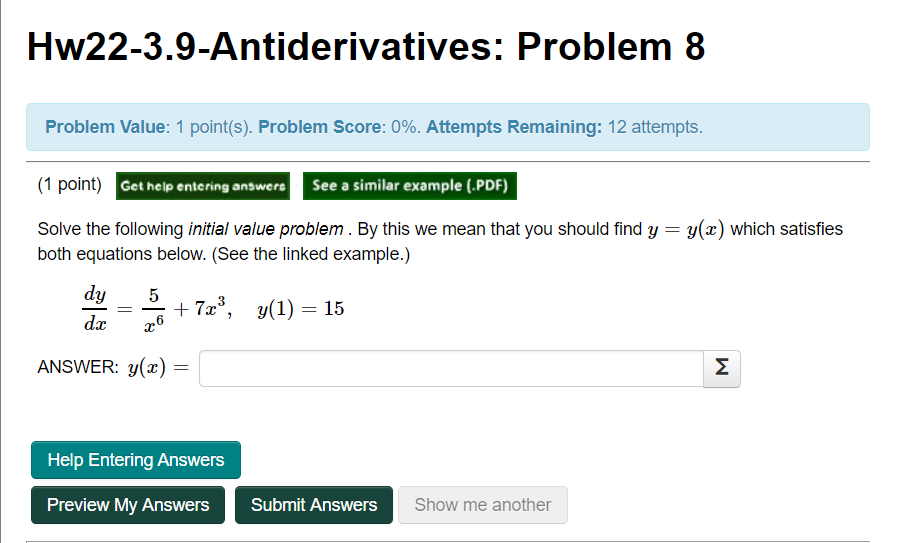 Solved Hw22-3.9-Antiderivatives: Problem 8 Problem Value: 1 | Chegg.com