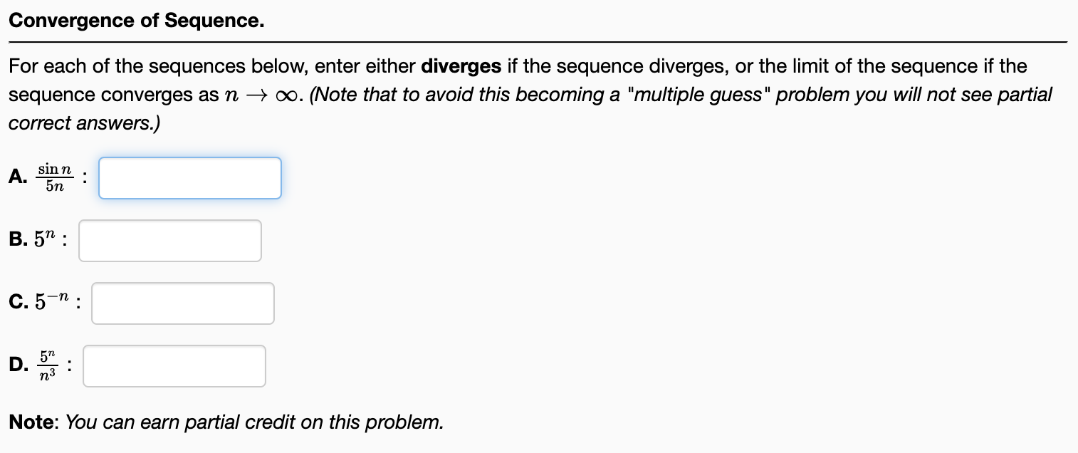Solved Convergence of Sequence. For each of the sequences | Chegg.com