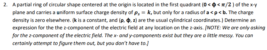 Solved A partial ring of circular shape centered at the | Chegg.com