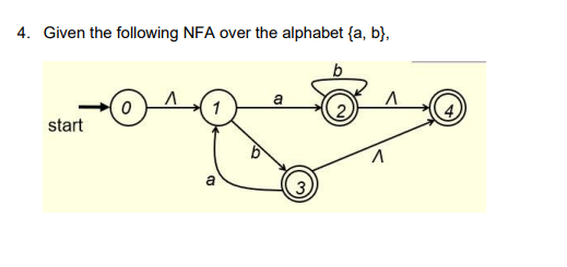 Solved 4. Given the following NFA over the alphabet {a,b},to | Chegg.com
