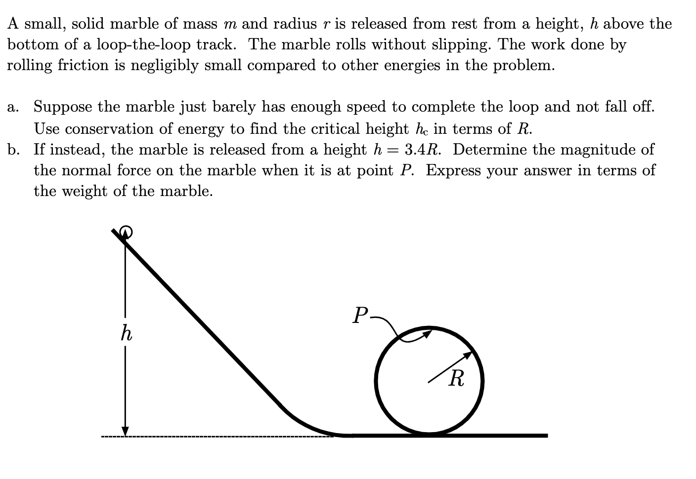 Solved A small, solid marble of mass m and radius r is | Chegg.com