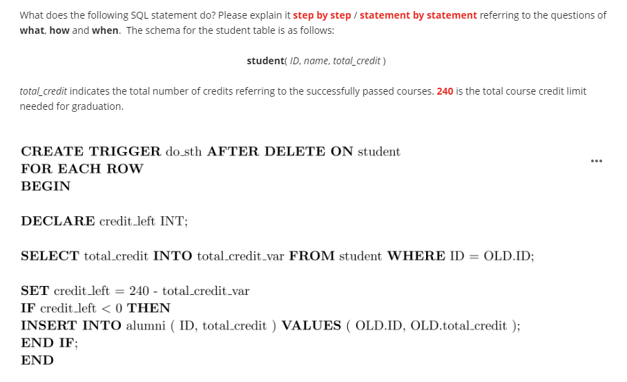 Solved What does the following SQL statement do? Please | Chegg.com