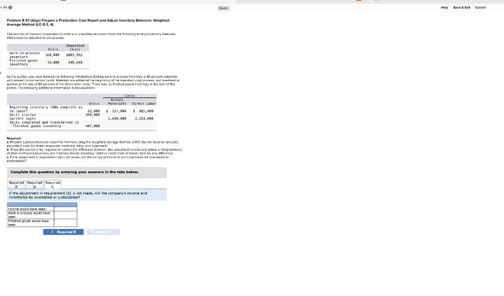 Problem 8-57 (Algo) Prepere a Production Cost Report | Chegg.com
