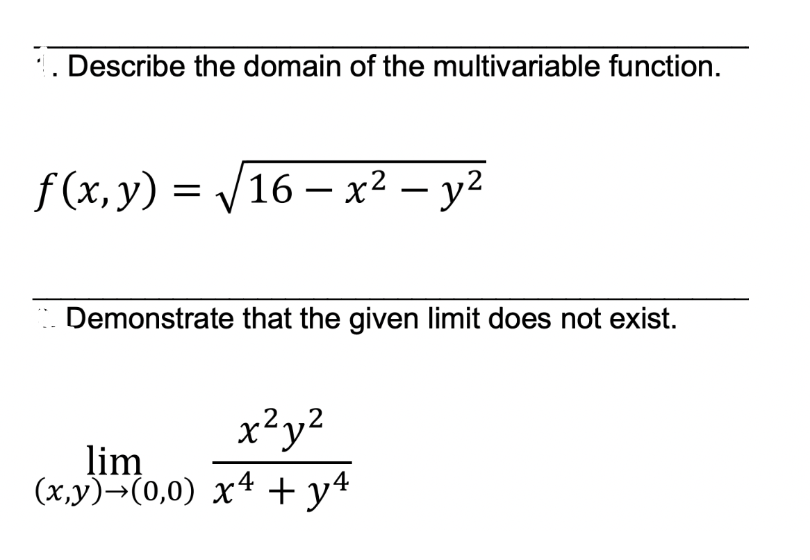 Solved 1 Describe The Domain Of The Multivariable Function